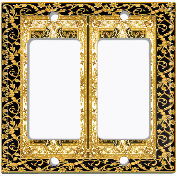 WorldAcc Elegant Flower White Frame Rug Black Paint 2-Gang Rocker Wall ...