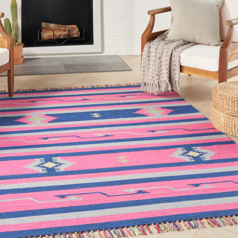 Bungalow Rose Huntingburg Handmade Flatweave Pink/ Blue Rug & Reviews ...