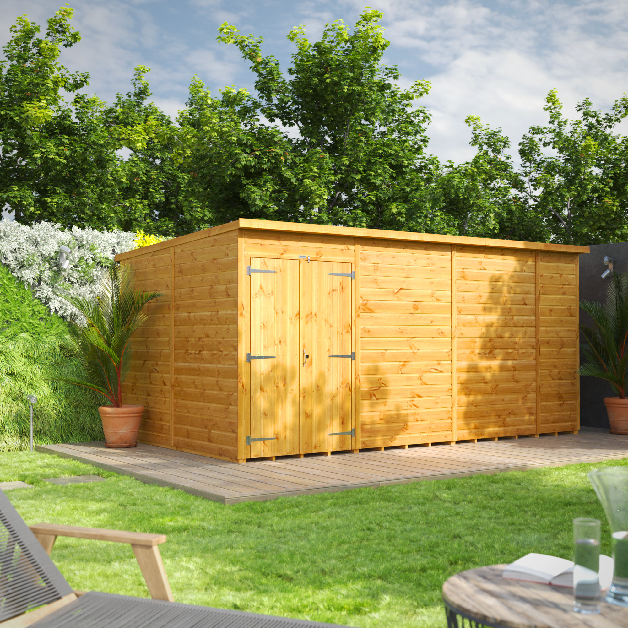 POWER 8 Ft W X 14 Ft D Power Double Door Pent Shiplap Dip Treated