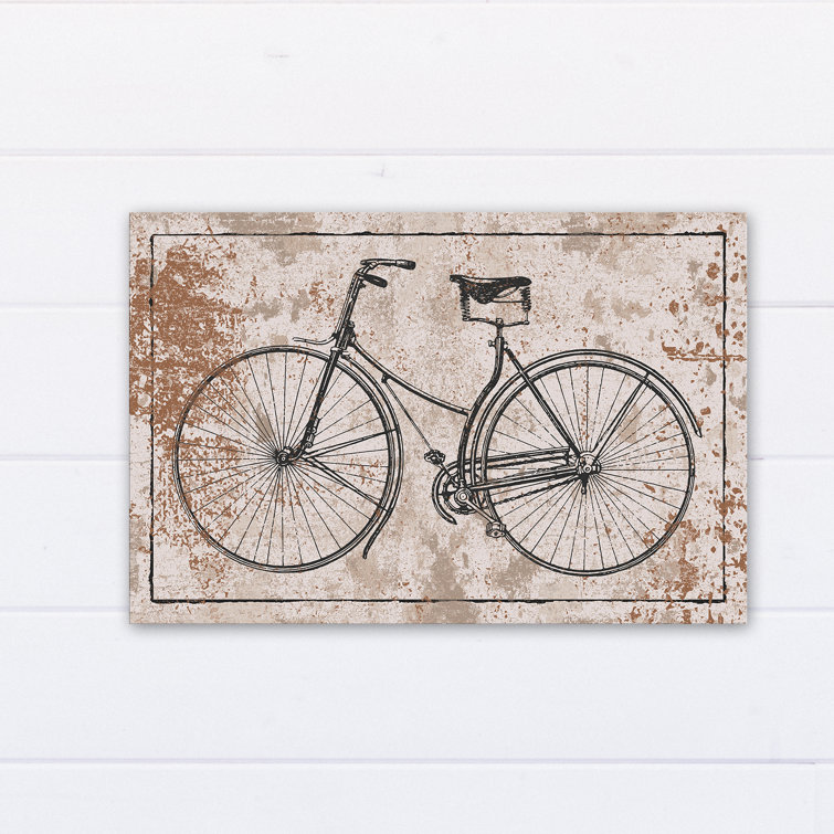Williston Forge Black Vintage Bike On Spackle Beige - Wrapped Canvas ...