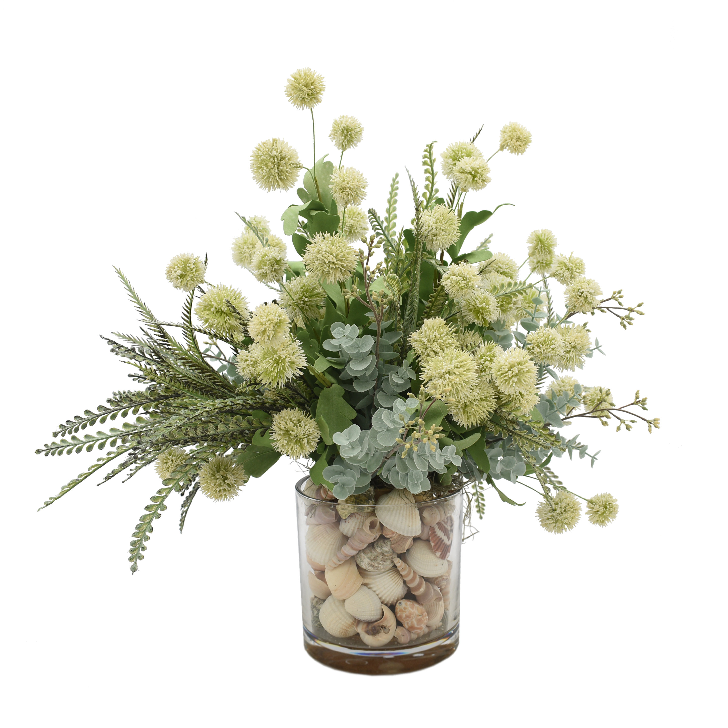 Beachcrest Home Eucalyptus and Pom Poms in Shell Vase & Reviews | Wayfair