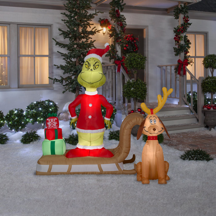 Gemmy Industries Grinch and Max on Sled LG Scene Grinch Inflatable ...