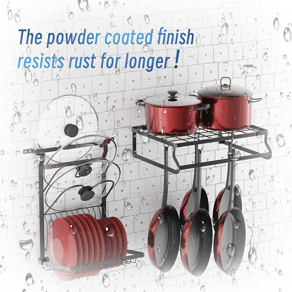 Prep & Savour Wall Mounted Pan Rack, Cookware Organizer With 10 Hooks ...
