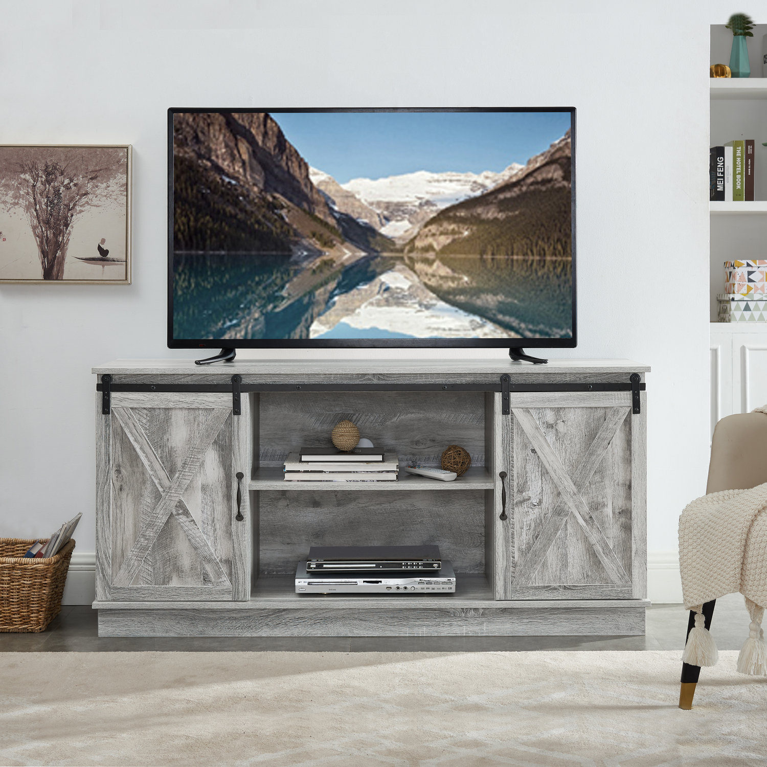 Wrought Studio TV Stand for TVs up to 60" with Storage, Rustic Wooden ...