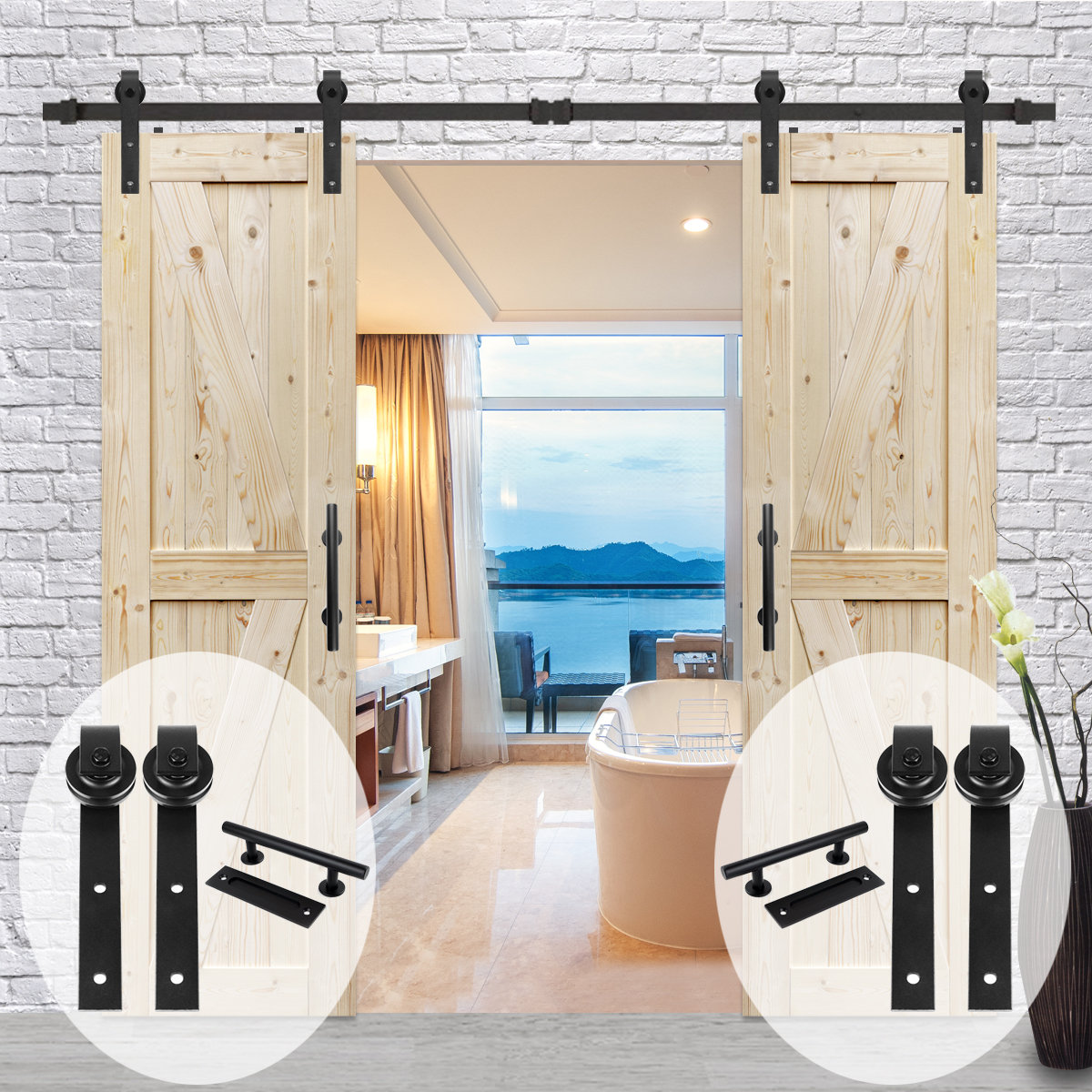 S&Z TOPHAND Standard Double Barn Door Hardware Kit | Wayfair