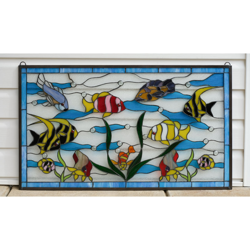 Rosecliff Heights Fish Under the Sea Stained Glass Window Panel | Wayfair