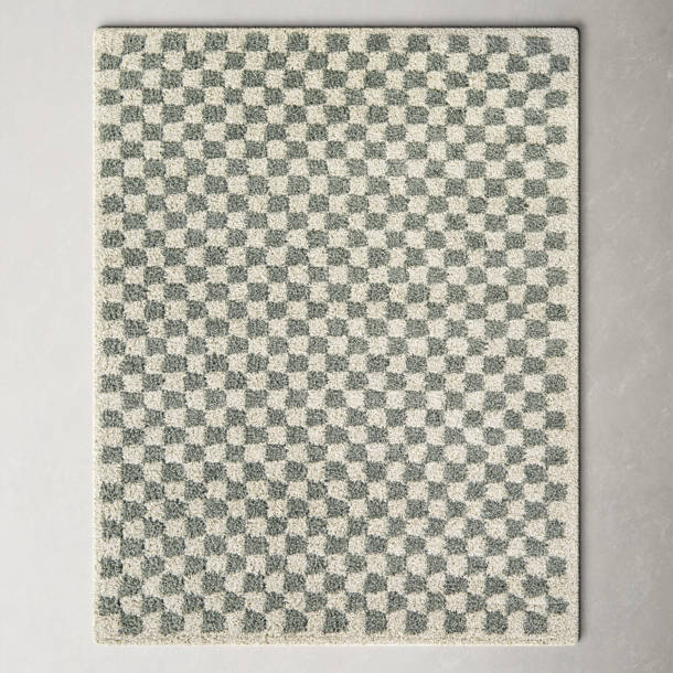 AllModern Walker Checkered Sage/Cream Shag Area Rug & Reviews | Wayfair