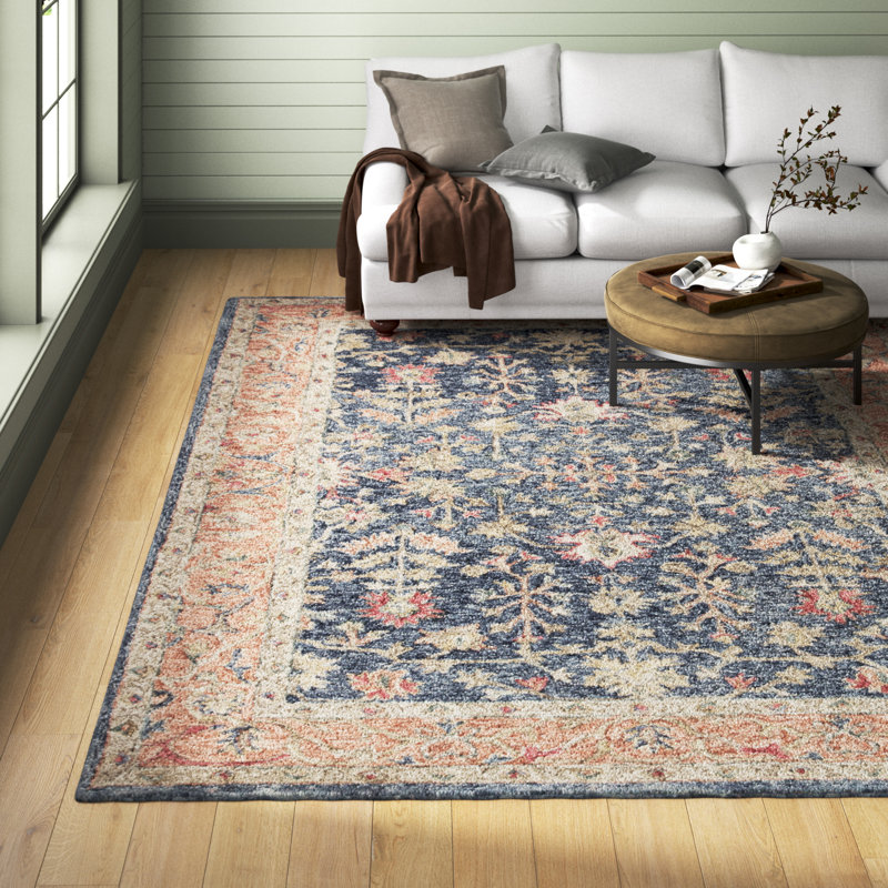 Birch Lane™ Lindsay Handmade Wool Moonlight Blue/Apricot Orange/Birch ...