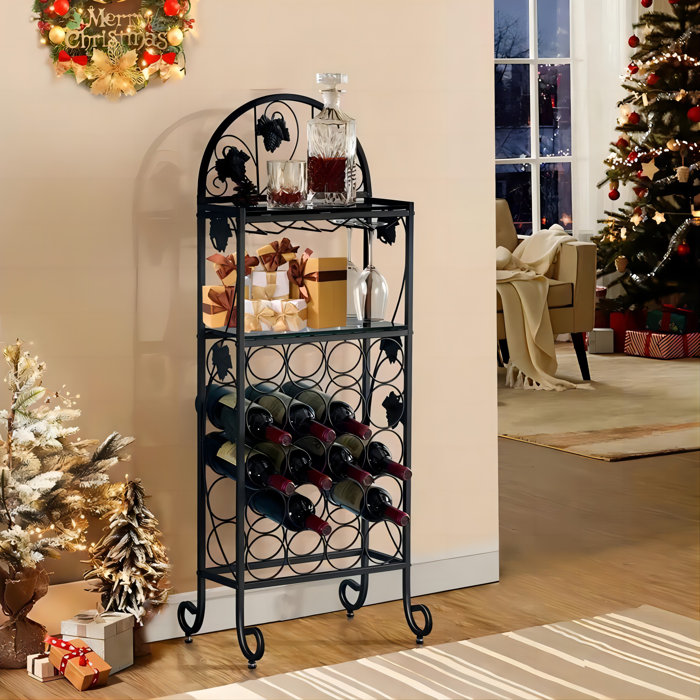 Lark Manor Ackerman 20 Bottle Floor Wine Bottle & Glass Rack in Black ...