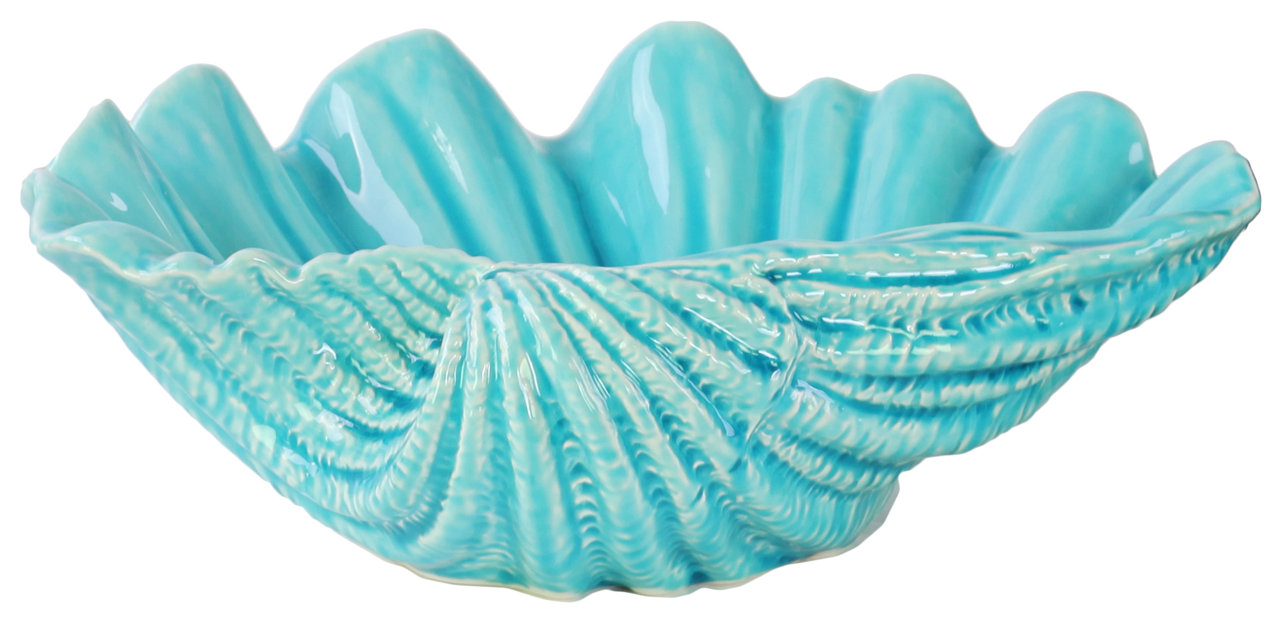 Highland Dunes Romine Ceramic Open Valve Clam Seashell Figurine ...