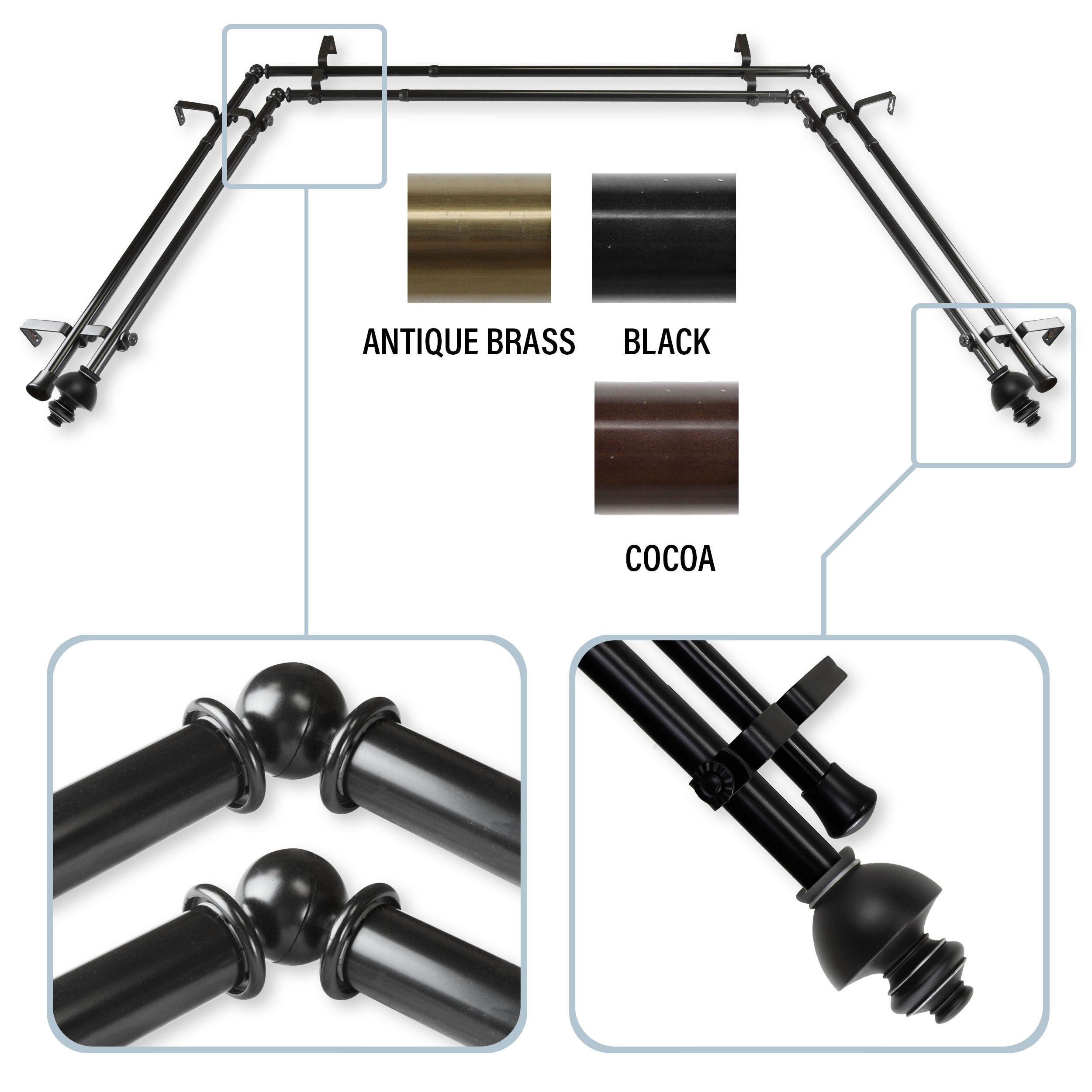 Darby Home Co Andreasen Bay Window Double Curtain Rod & Hardware Set ...