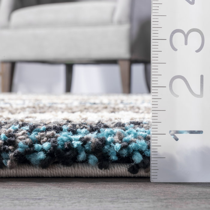 Langley Street City Striped Shag Tufted Performance Brown/Teal/Blue Rug ...