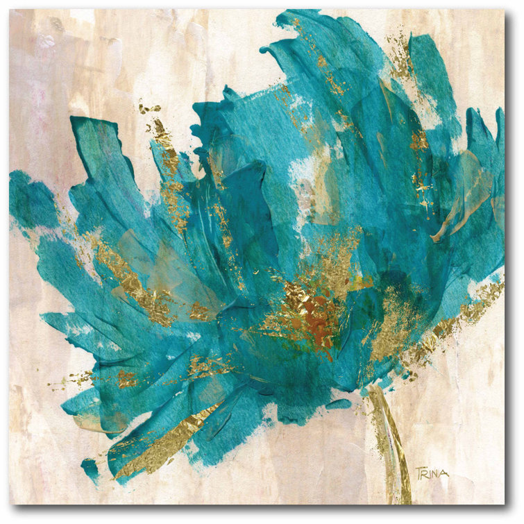 Ebern Designs Contemporary Teal Flower On Canvas Print & Reviews | Wayfair