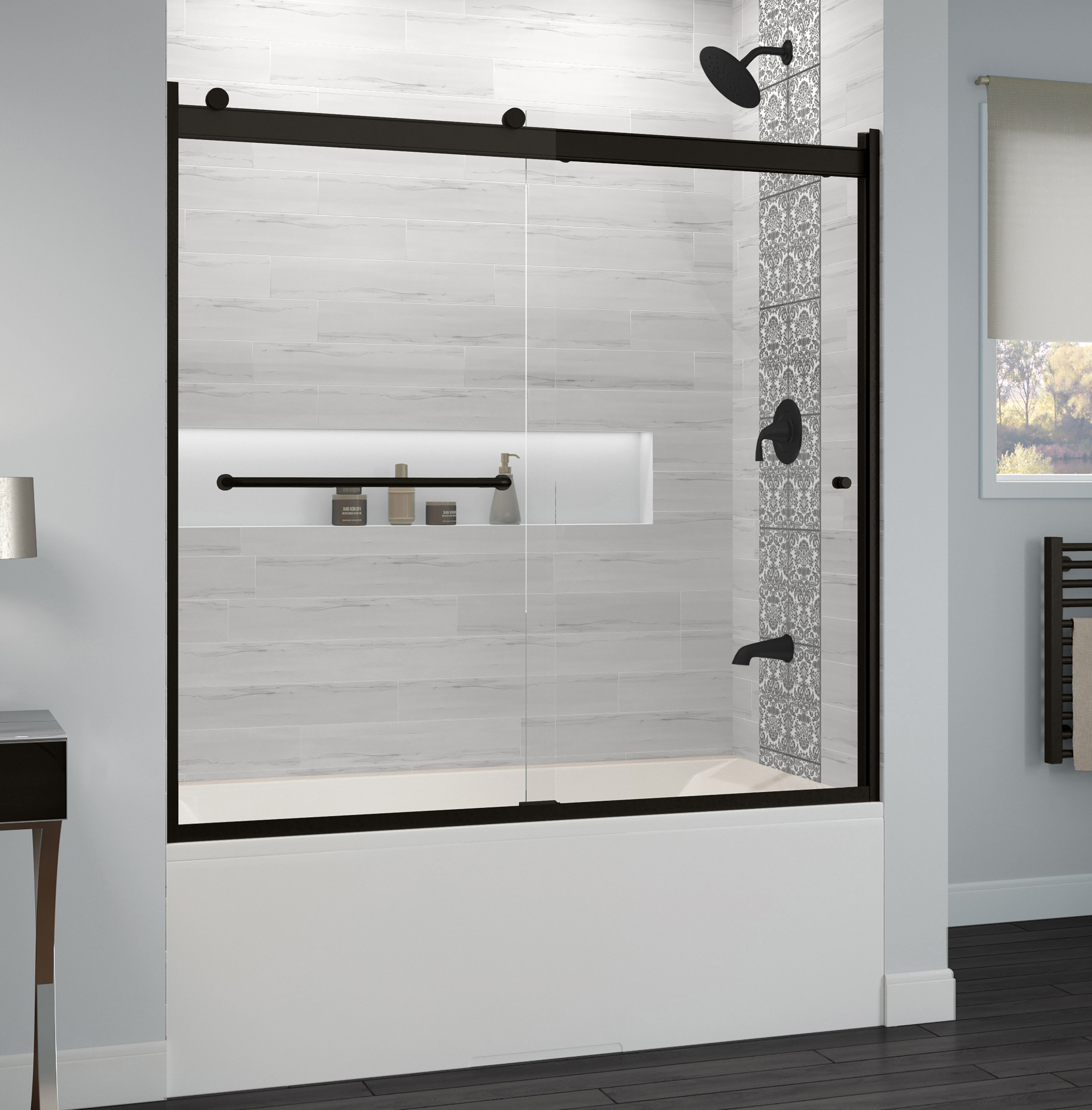 Basco Rotolo 56'' - 60'' W x 57'' H Bypass Semi-Frameless Tub Door with ...