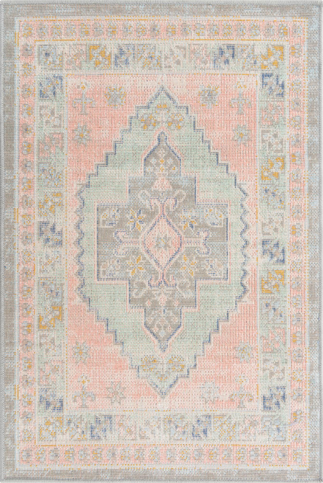Bungalow Rose Matthei Performance Peach/Green/Blue Rug | Wayfair