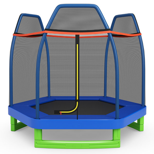 Costway 7' Hexagon Backyard Trampoline with Safety Enclosure Indoor ...