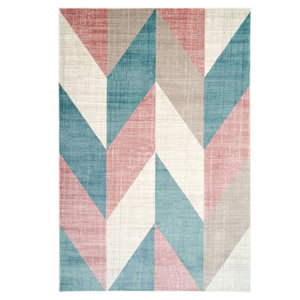 George Oliver Behanan Performance Teal/Pink Rug & Reviews | Wayfair