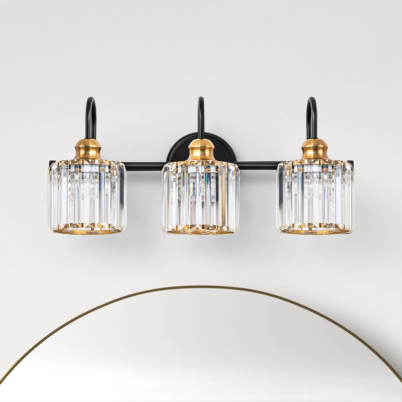 Mercer41 Gjystina 3-Light Dimmable Gold-Black/Chrome Crystal Vanity ...