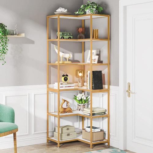 Mercer41 White Golden Corner Bookcases | Wayfair