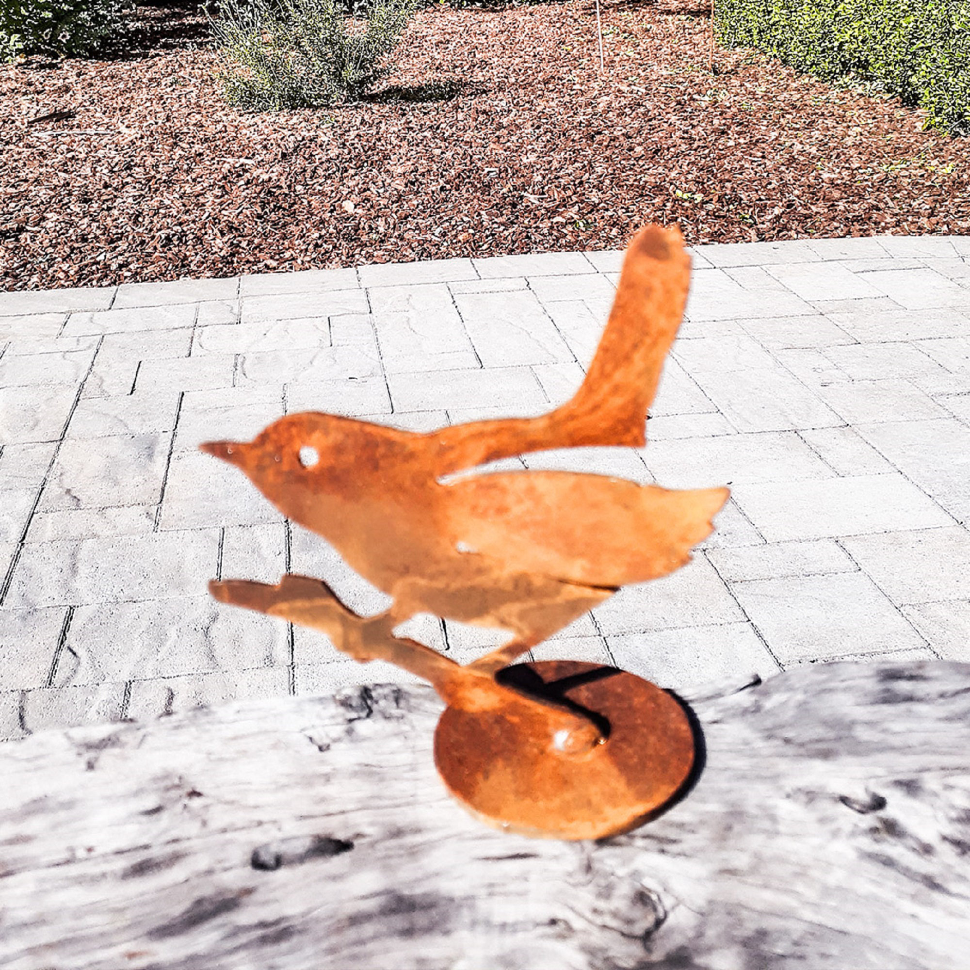 August Grove® Metal Rustic Wren On Base Silhouette Garden Art | Wayfair