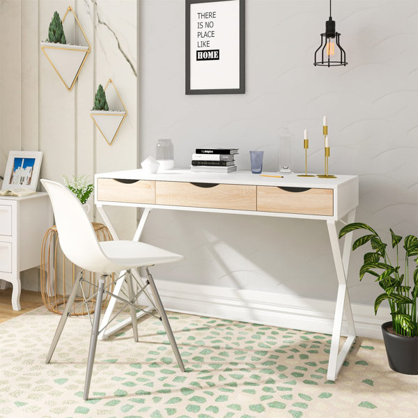 Brayden Studio Computer Desk White Office Desk Workstation 3 Drawers ...
