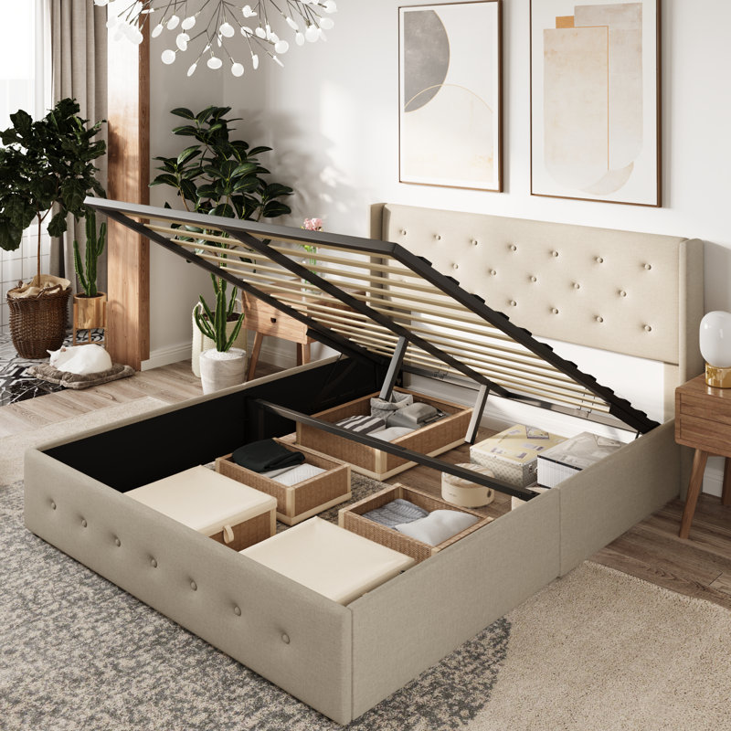 Lark Manor Albertien Lift Up Wingback Upholstered Platform Bed ...