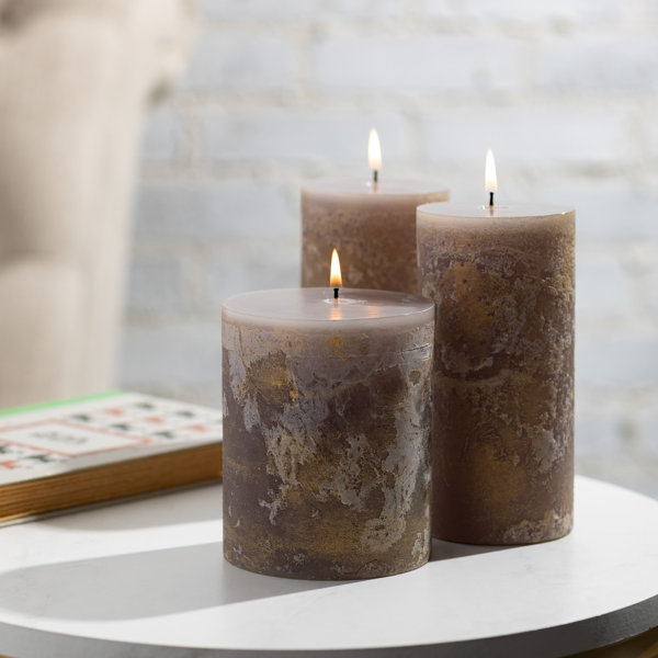 Kelly Clarkson Home 3 Piece Timber Unscented Pillar Candles Set | Wayfair