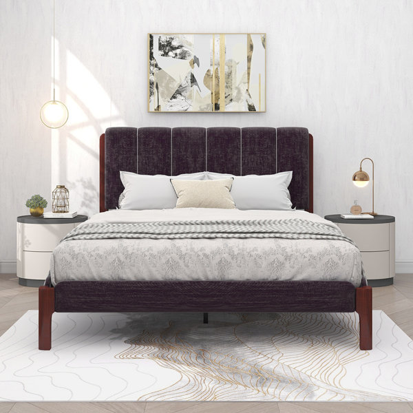 Latitude Run® Twin Solid Wood Upholstered Low Profile Platform Bed ...