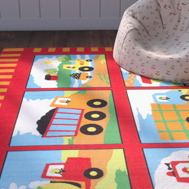 Zoomie Kids Lenny Trucks and Trains Kids/Baby Room Red Area Rug | Wayfair