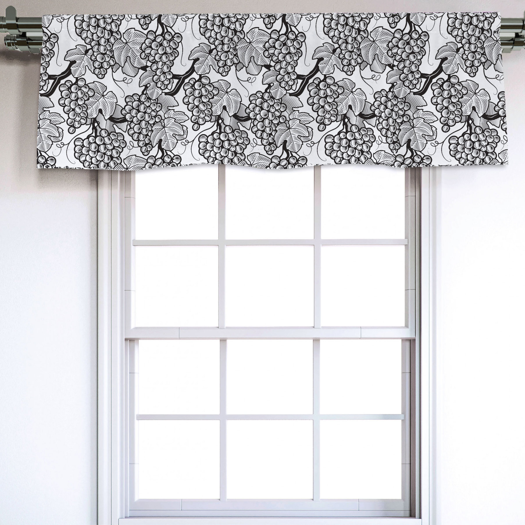 East Urban Home Floral Sateen Ruffled 54'' Window Valance in Charcoal ...