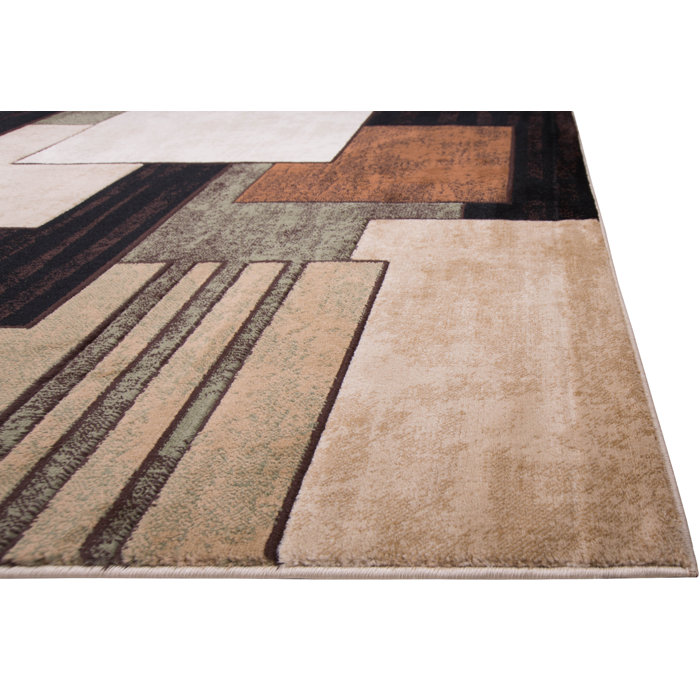 Winston Porter Amalyn Performance Brown/Green Rug & Reviews | Wayfair