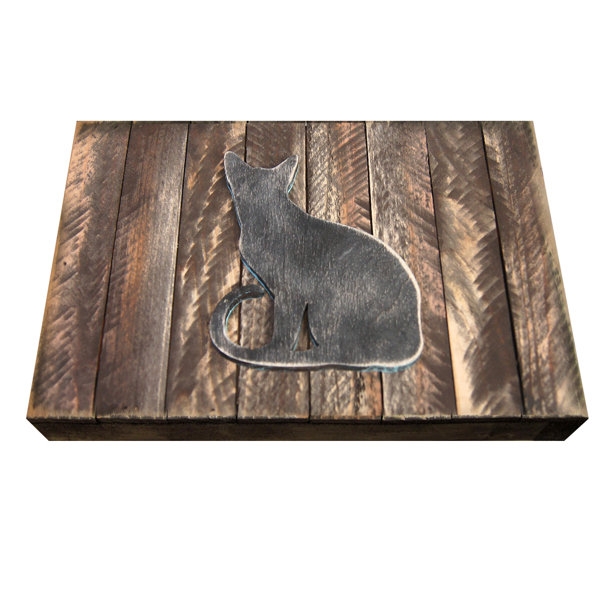 Designocracy Cat Block Art on Reclaimed Wooden Board Wall Décor | Wayfair