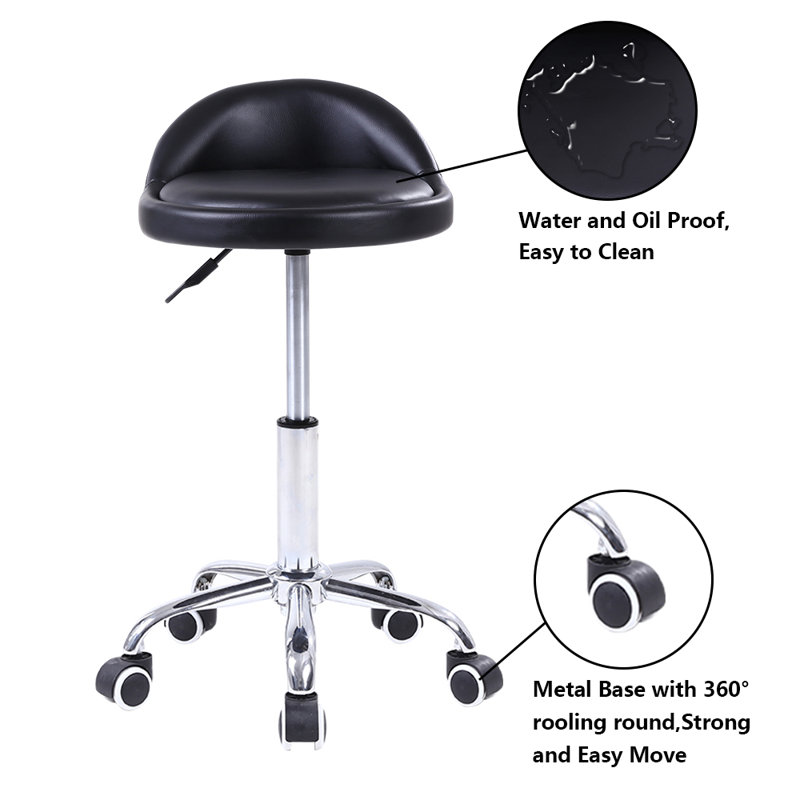 Inbox Zero PU Leather Round Rolling Height Adjustable Lab Stool with ...
