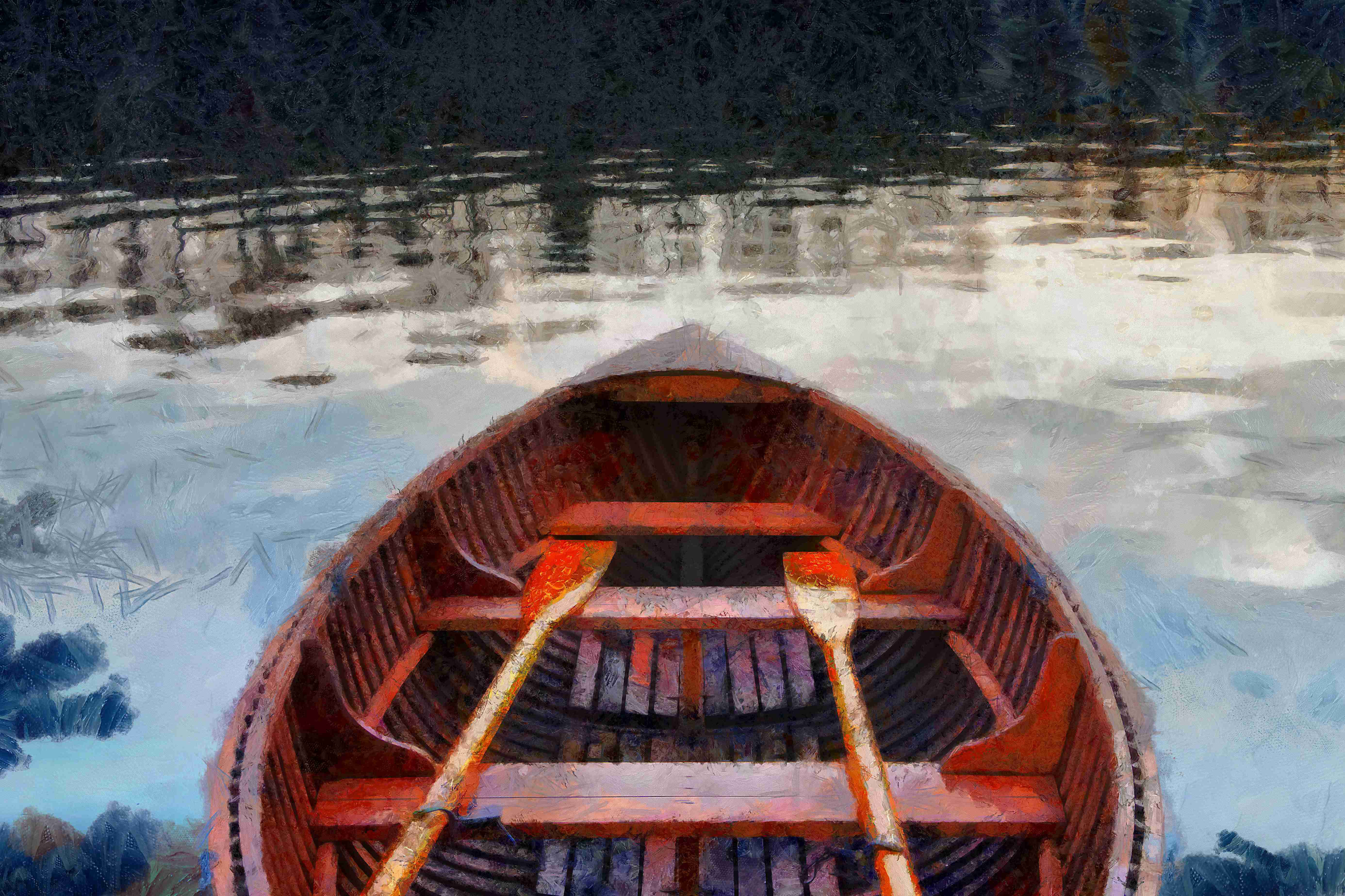 Ebern Designs Painted Canoe On Water - Wrapped Canvas Painting | Wayfair
