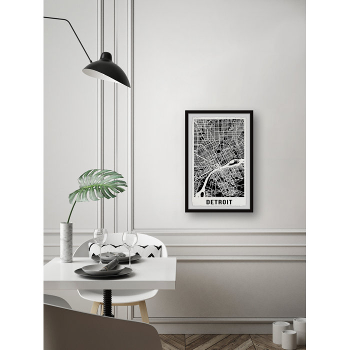 Trinx Detroit Street Map Framed On Paper by Marmont Hill Graphic Art ...