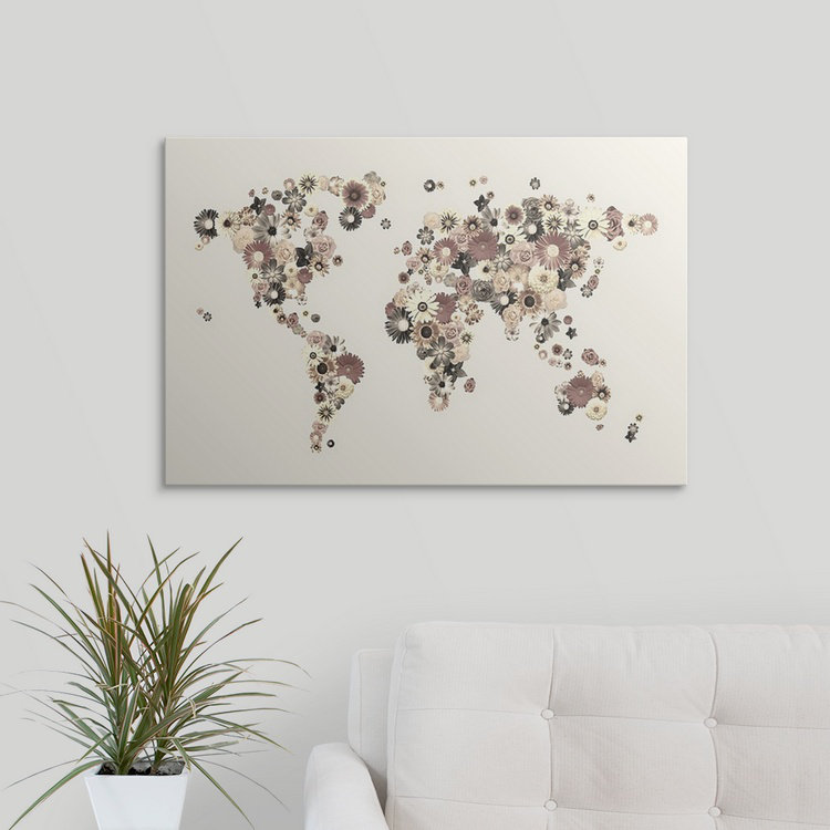 Ebern Designs Francy Flower World Map Sepia by Michael Tompsett ...