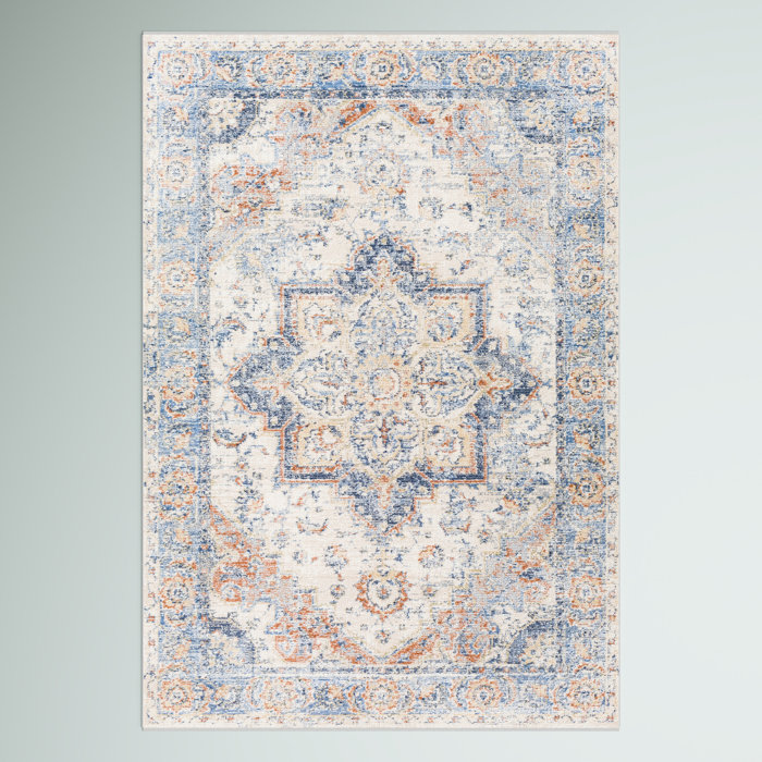 Steelside™ Randall Performance Ivory/Blue/Rust Rug & Reviews | Wayfair
