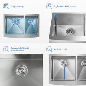 KIBI USA KIBI 22'' W Double Bowl Stainless Steel Kitchen Sink & Reviews ...