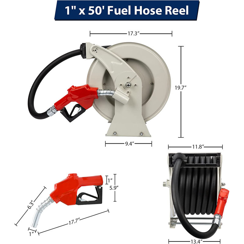 Domccy® Fuel Hose Reel 1" x 50' Spring Driven Retractable Diesel Hose ...