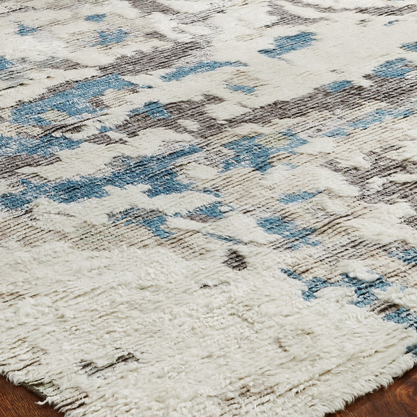17 Stories Belue Handmade Hand-Knotted Wool Blue Rug | Wayfair