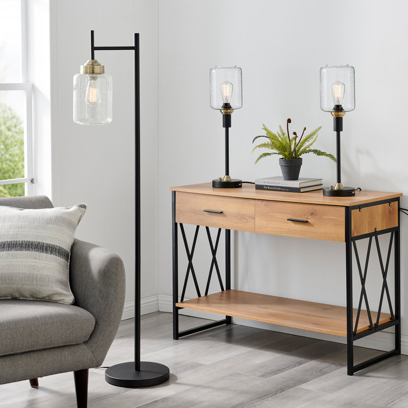 Steelside™ Terew Black/Antique Brass Traditional Floor & Table Lamp Set ...