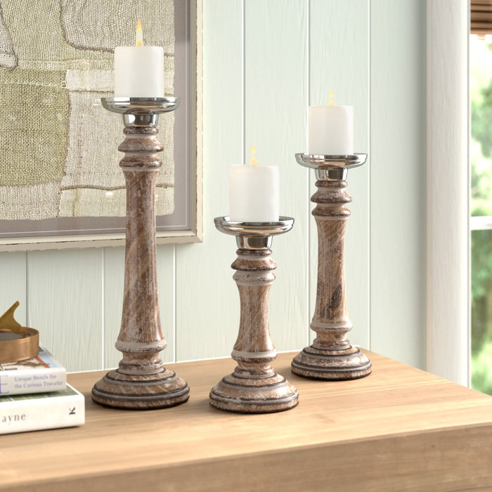 Sand & Stable 3 Piece Wood/Metal Candlestick Set & Reviews | Wayfair