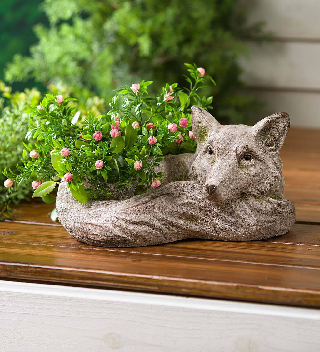 Wind & Weather Resting Fox Planter With Look Of Carved Stone Accented ...