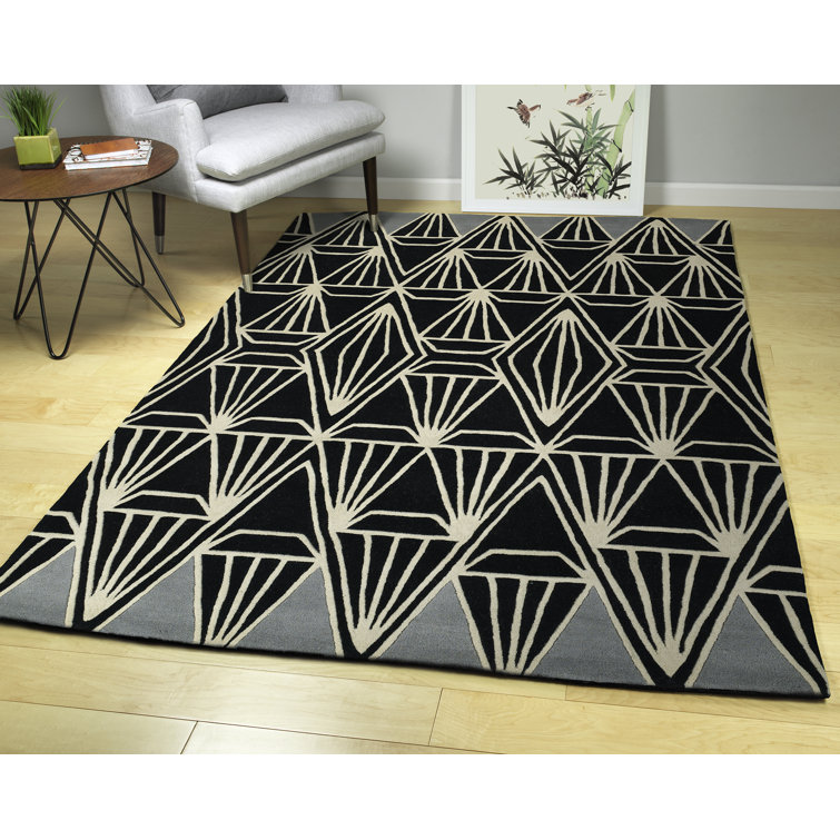 Wrought Studio Ronnie Handmade Tufted Wool Black Rug & Reviews | Wayfair
