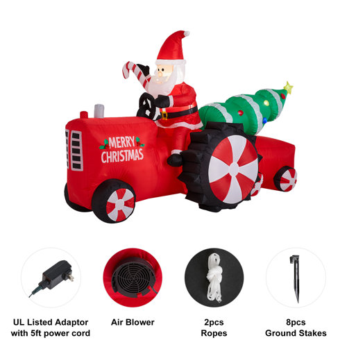 Glitzhome 11FT Christmas Lighted Inflatable Santa on Tractor Décor ...