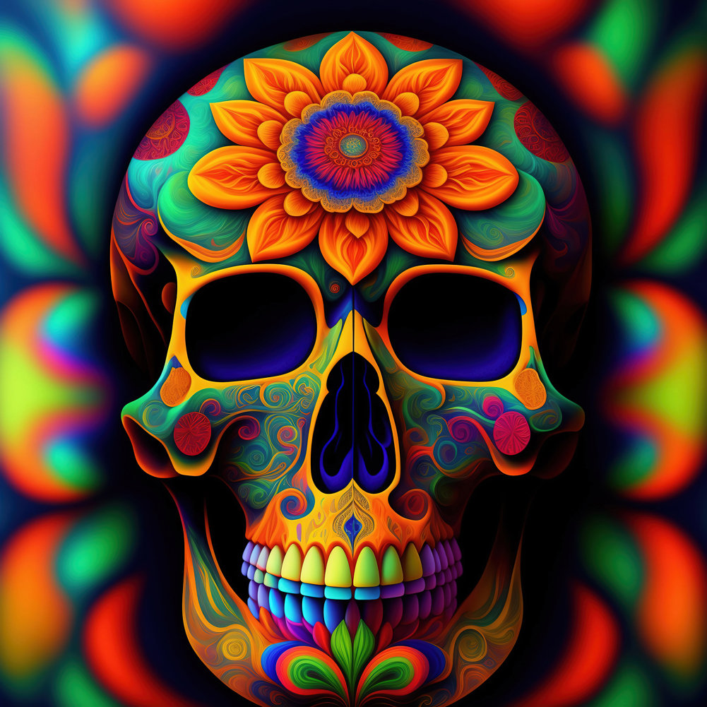 ATX Art Group LLC Day Of The Dead Orange Floral by - Wrapped Canvas ...