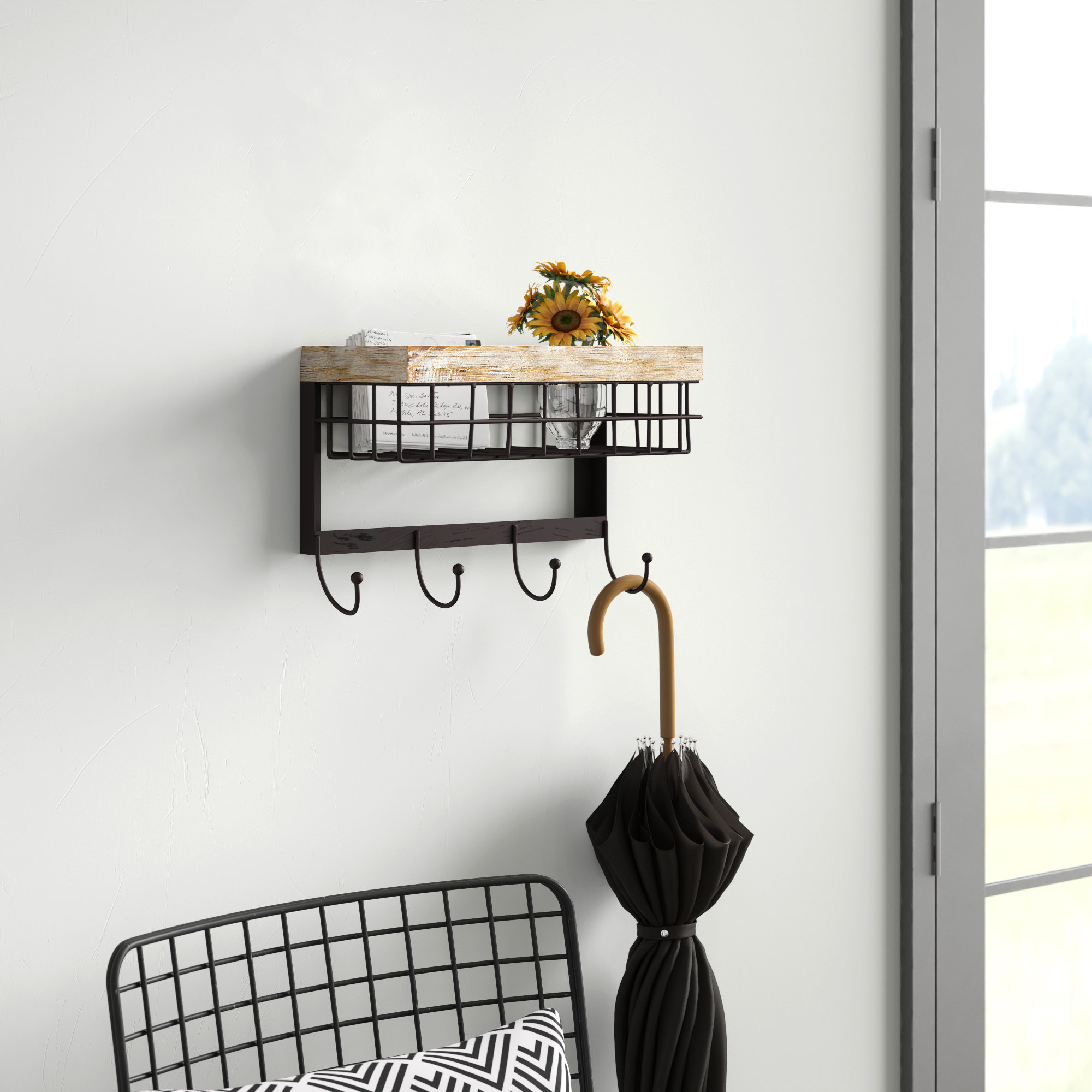 Mercury Row® 13'' Wide 4 - Hook Wall Mounted Coat Rack in Black/Natural ...