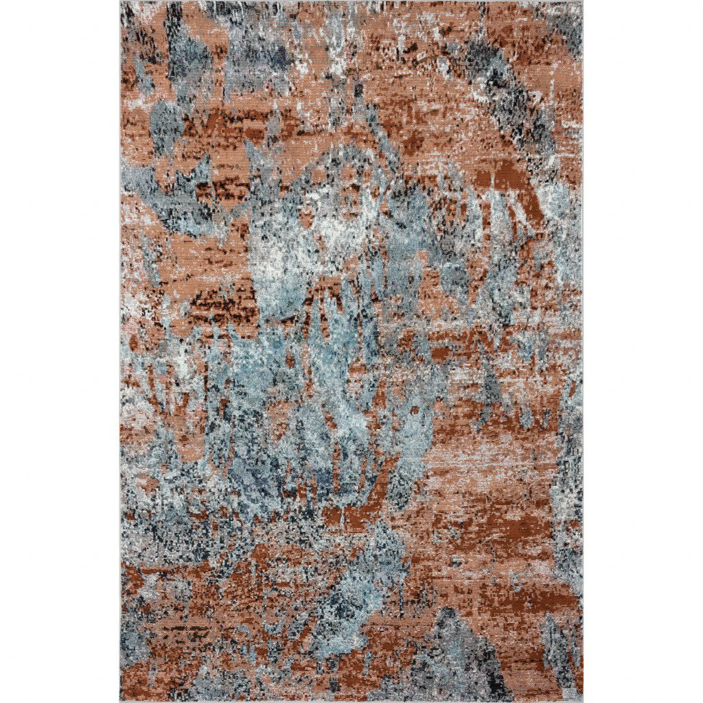 17 Stories Machine Woven Gray/Light Blue/Orange Rug | Wayfair