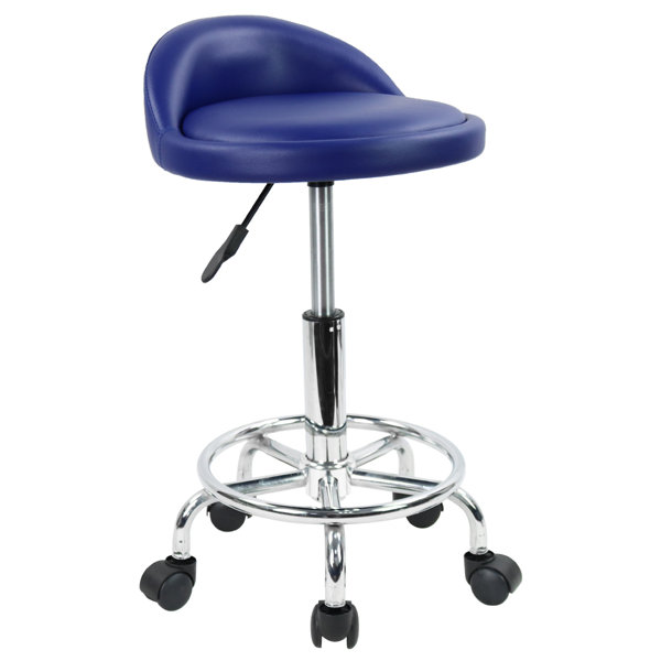 Inbox Zero PU Leather Round Rolling Height Adjustable Lab Stool with ...