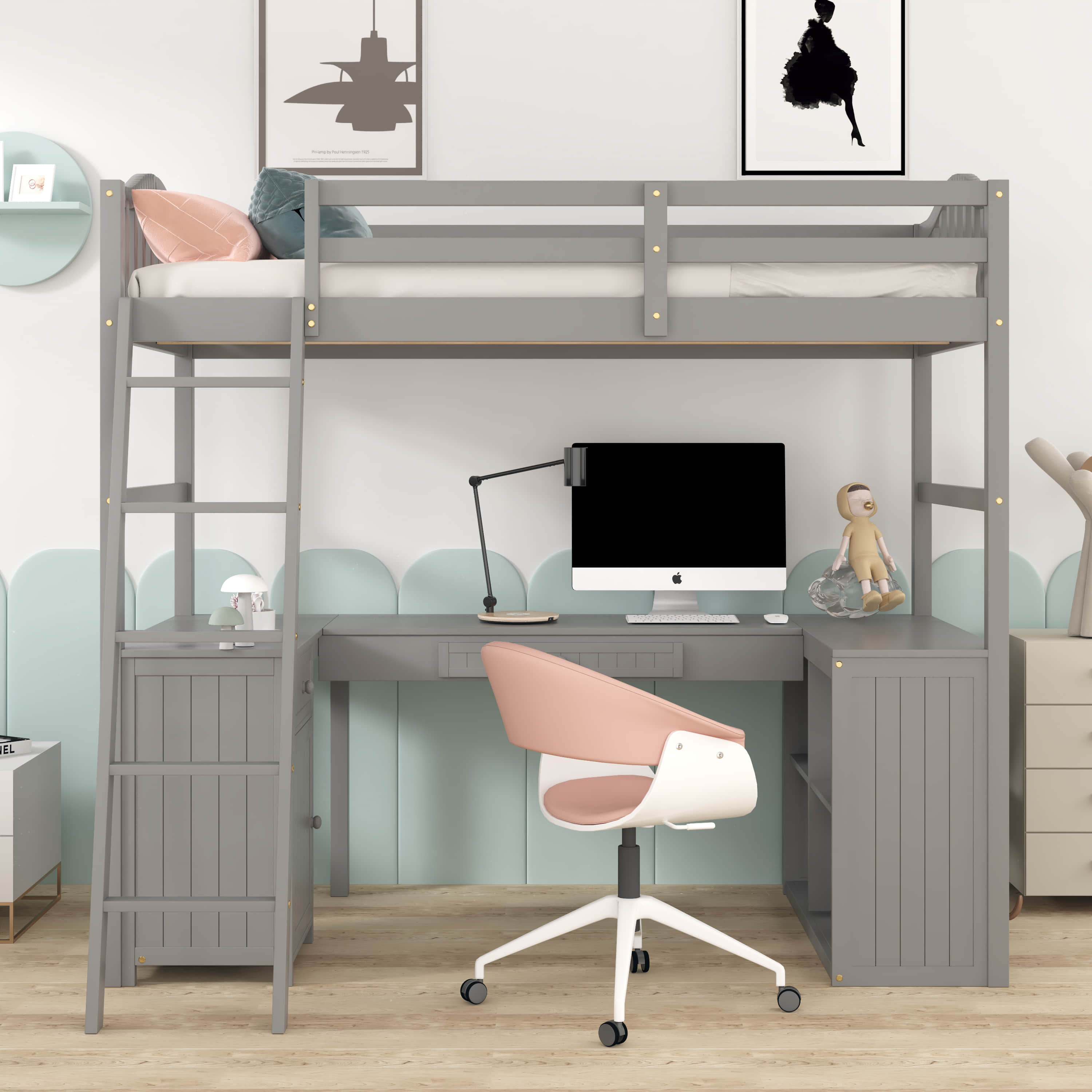 Harriet Bee Ezme Twin Solid Wood Platforms Loft Bed with Built-in-Desk ...